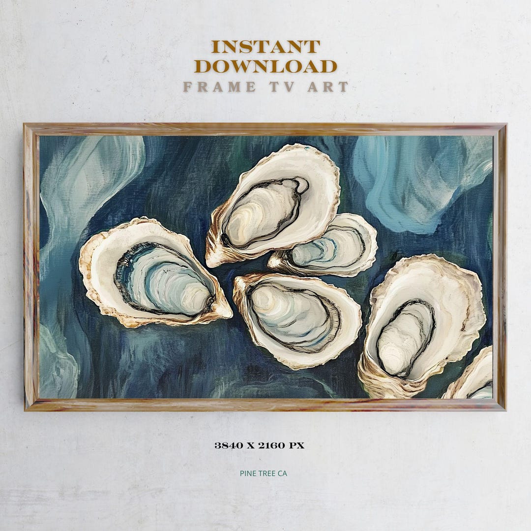 Oyster Samsung Frame TV, Digital Download, Blue and White Coastal Decor ...