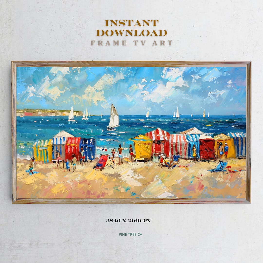 Seaside Beach TV Art, Colorful Summer Impressionist Digital File for ...