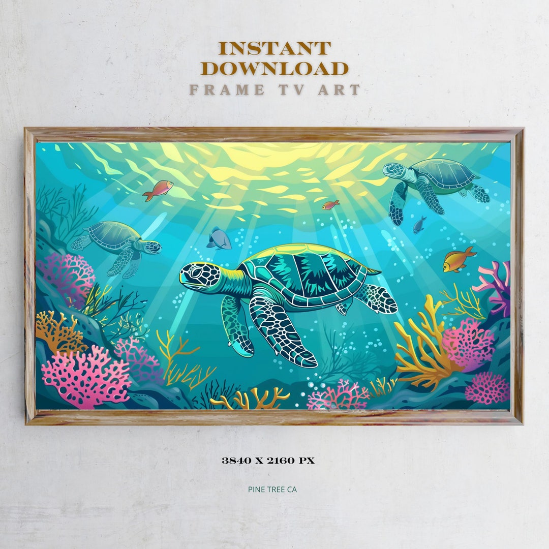 Sea Turtles Swimming in the Oceanframe TV Art, Ocean Life Frame TV Art ...