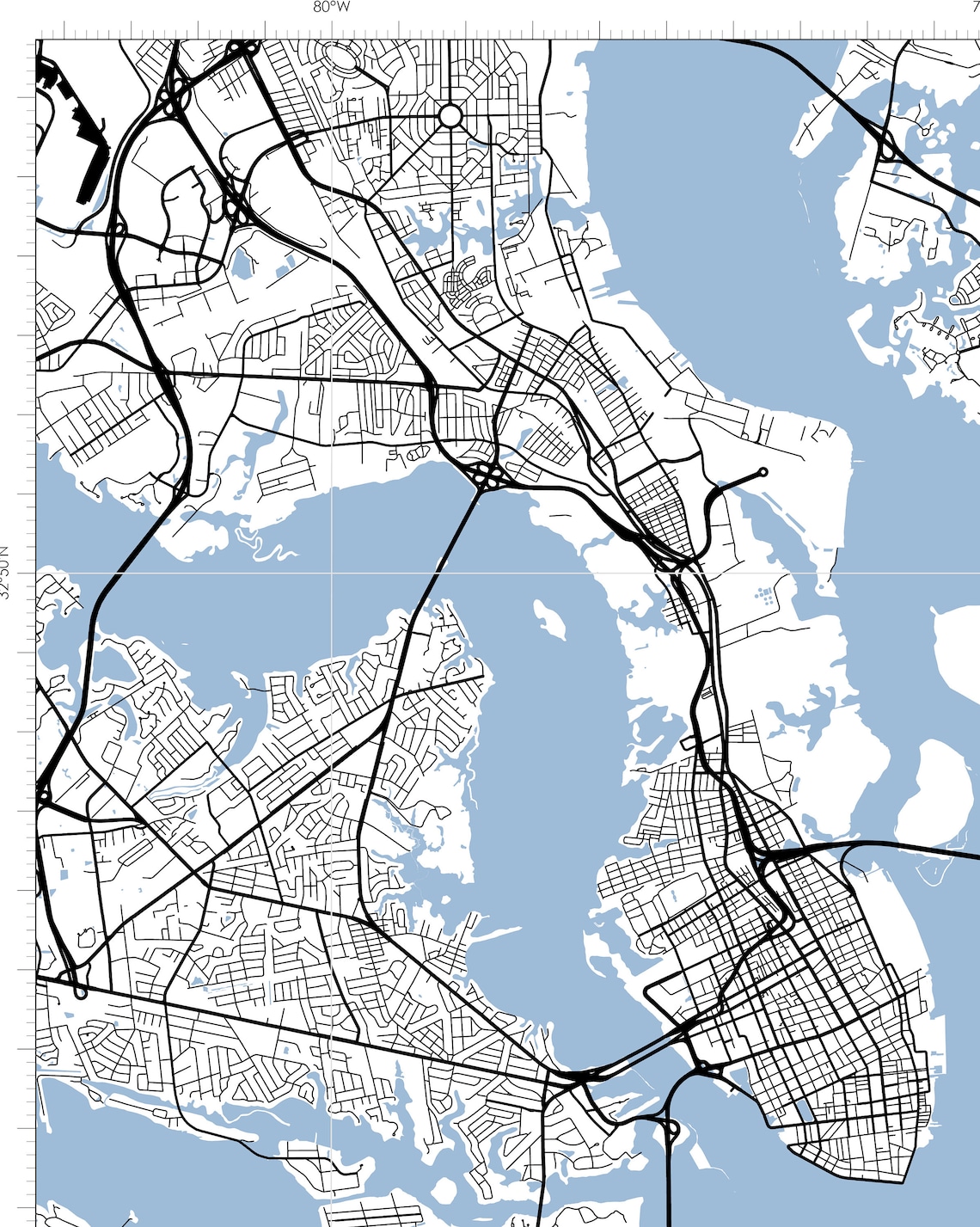 Custom City Street Map Poster With Grid, Choose Three - Etsy
