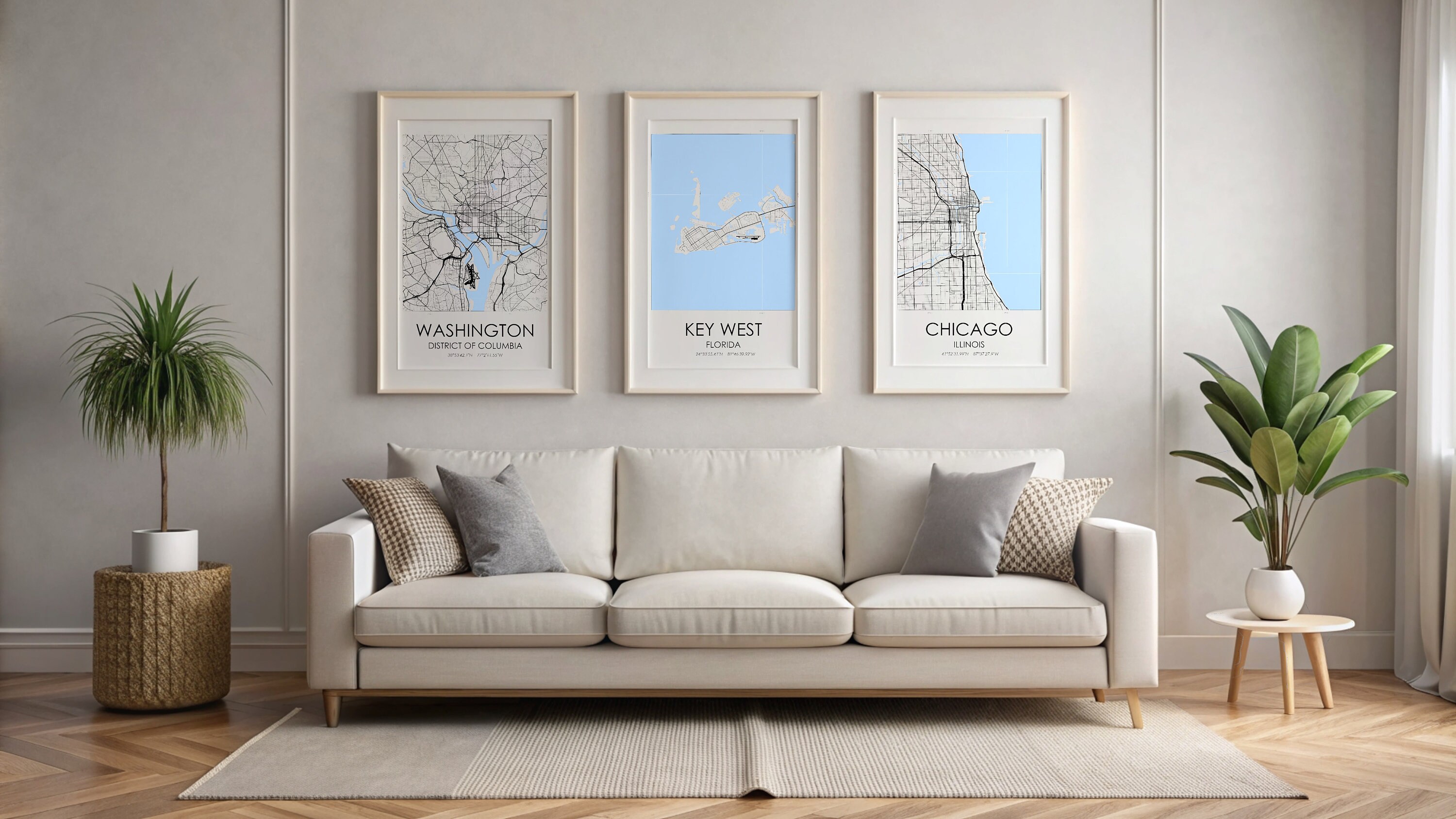 Custom City Street Map Poster With Grid, Choose Three - Etsy