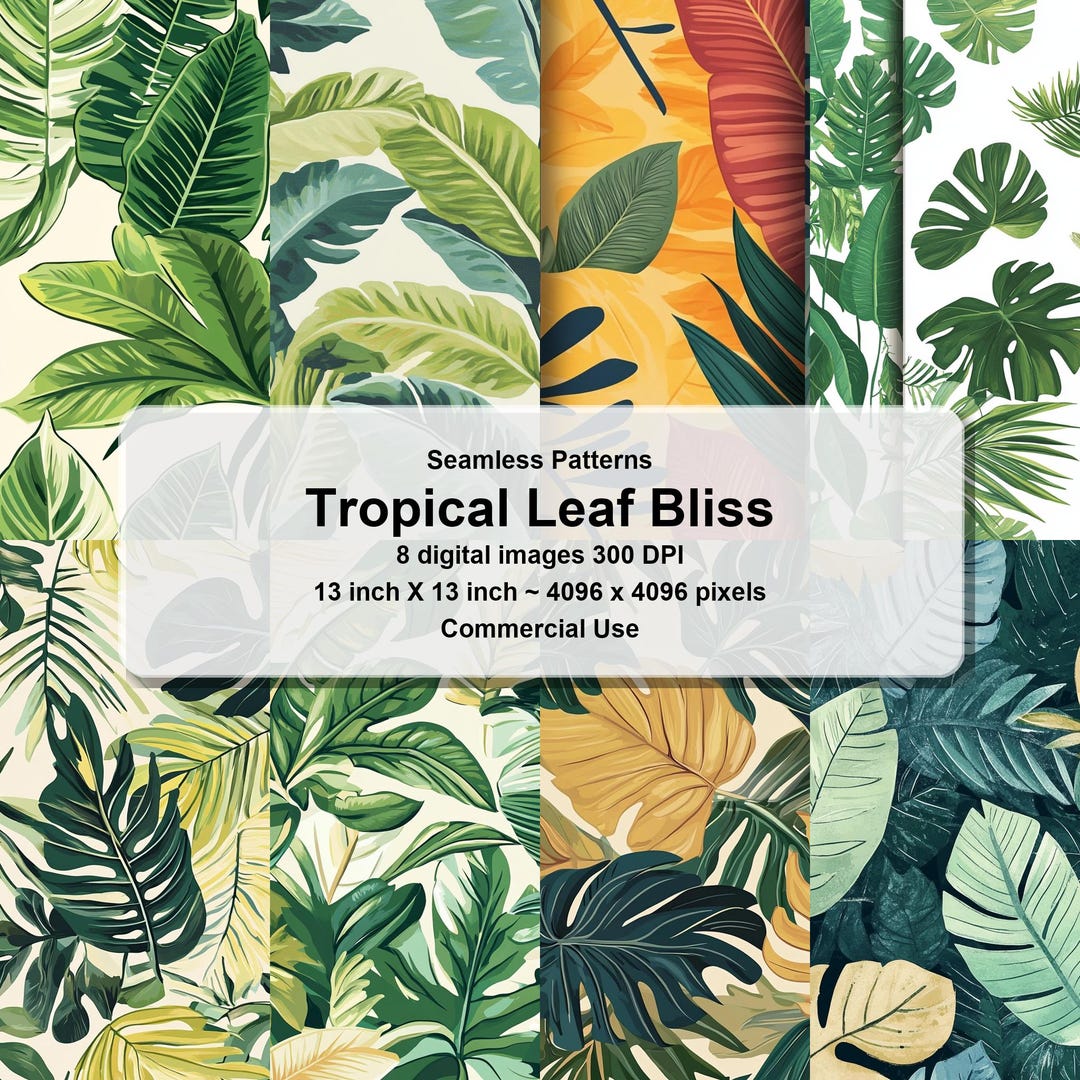 Tropical Leaf Patterns Botanical Bliss Digital Designs High Resolution ...