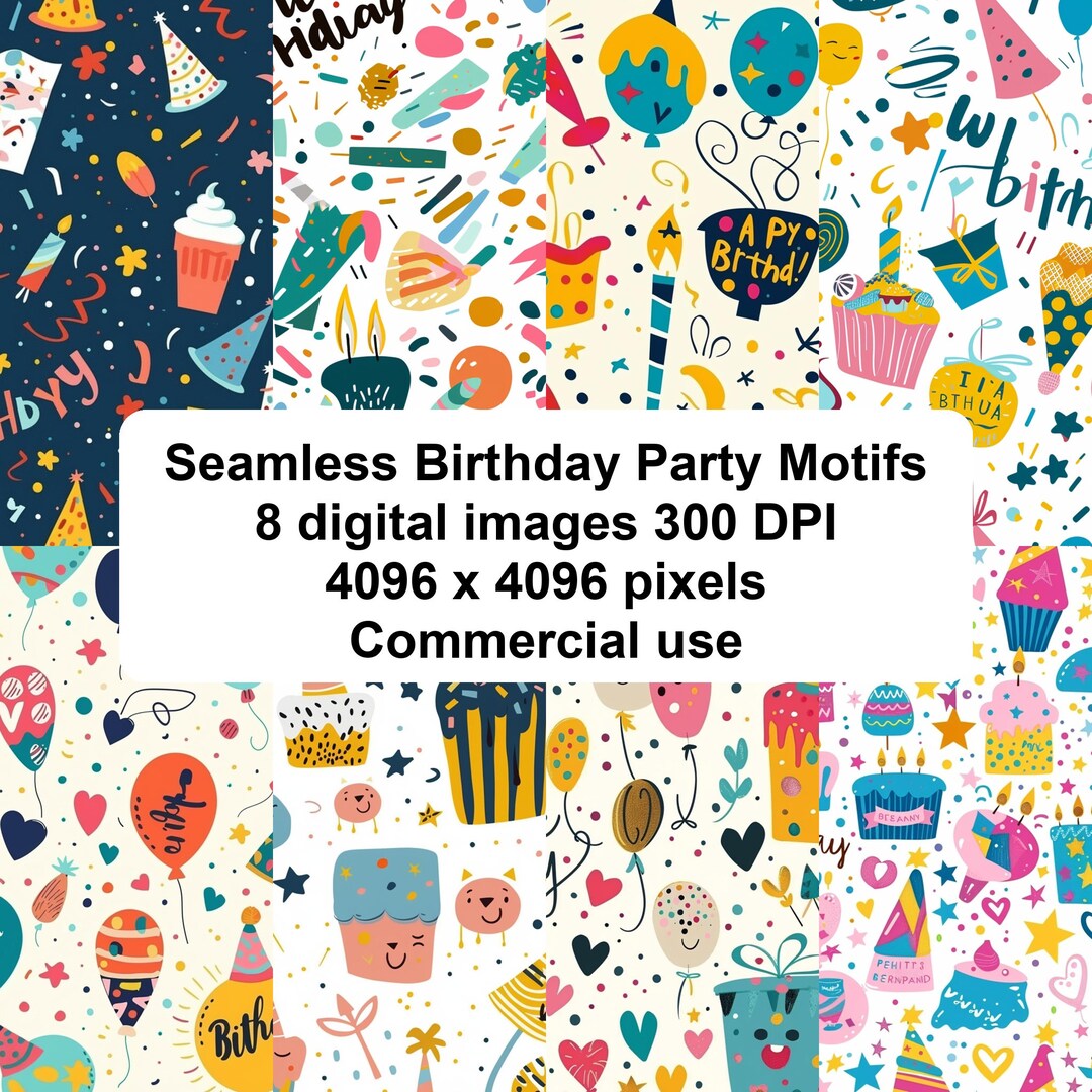 Birthday Party Motifs Digital Pattern Designs Party Clipart - Etsy
