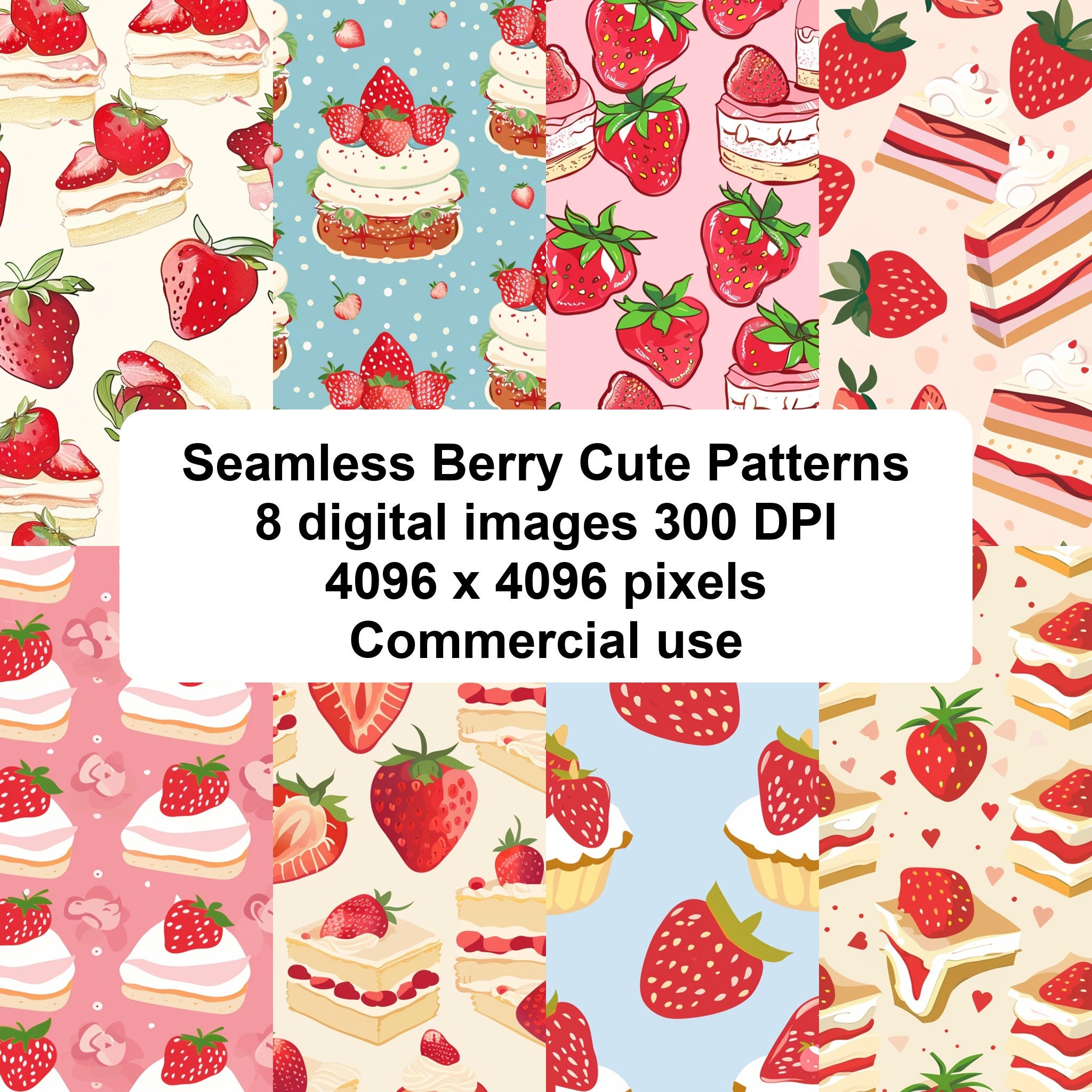 Strawberry Shortcake Digital Patterns Cute Berry Prints - Etsy