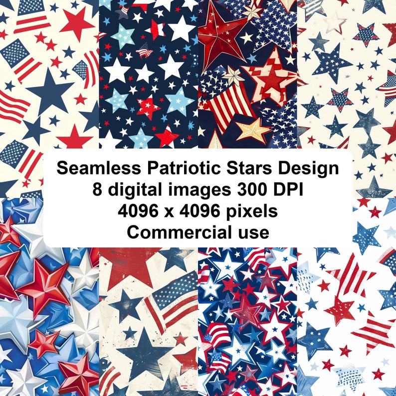 Patriotic Stars Seamless Patterns | Red White Blue Designs - Etsy