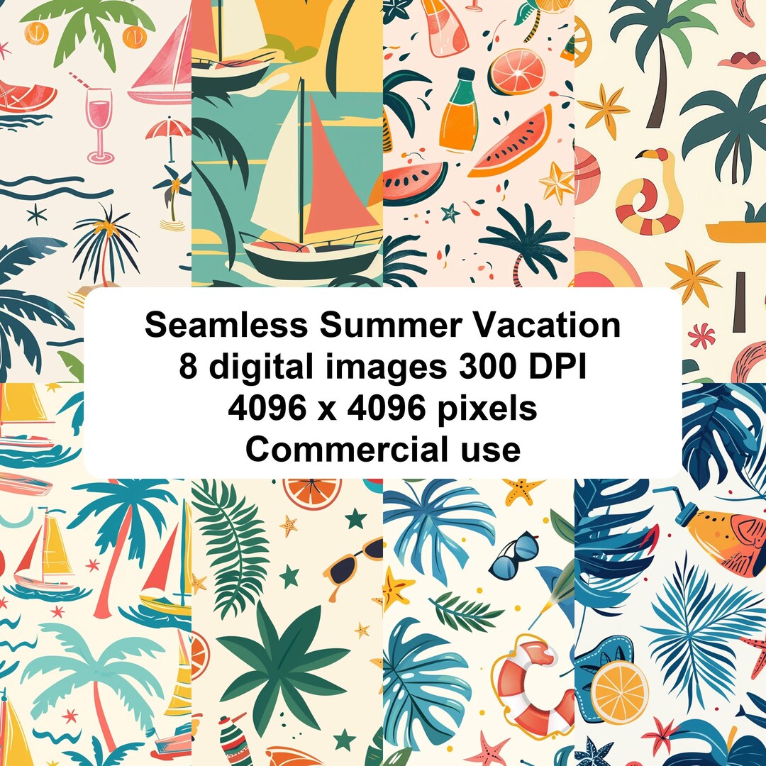 Vibrant Summer Vacation Digital Patterns Seamless Beach Design - Etsy