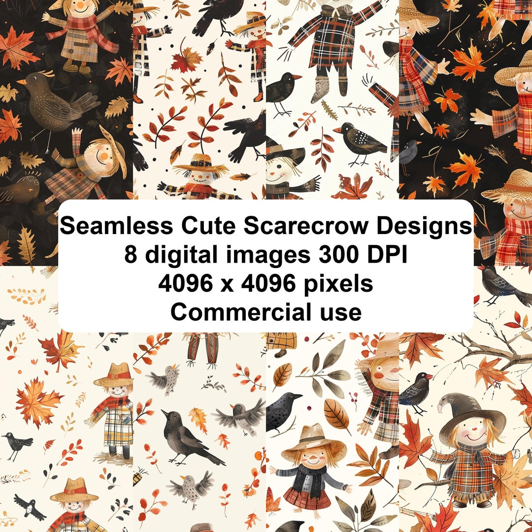 Cute Scarecrow Seamless Digital Patterns | Fall Harvest Design - Etsy