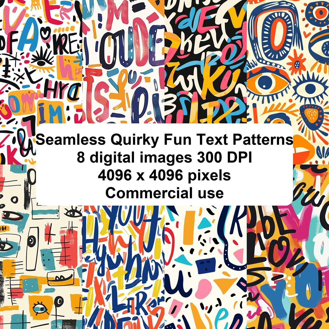 Quirky Fun Text Designs | Playful Seamless Patterns | 300 DPI - Etsy