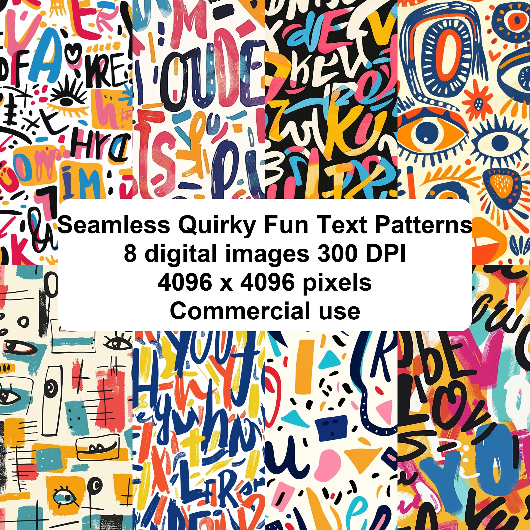 Quirky Fun Text Designs | Playful Seamless Patterns | 300 DPI - Etsy