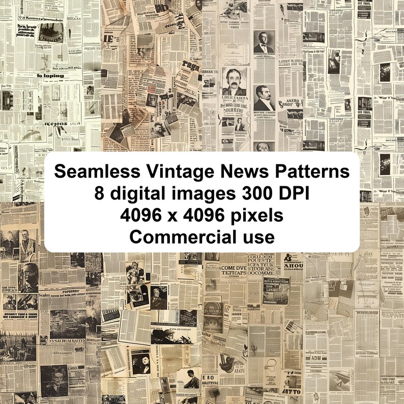 Vintage Newspaper Clippings Digital Patterns Retro Print Designs - Etsy