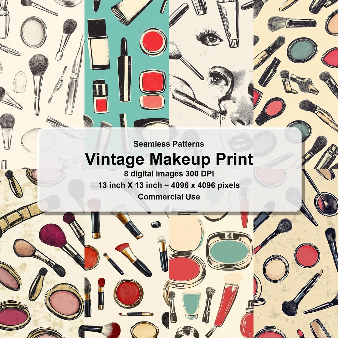 Vintage Makeup Pattern Digital Print | Retro Cosmetics Design - Etsy
