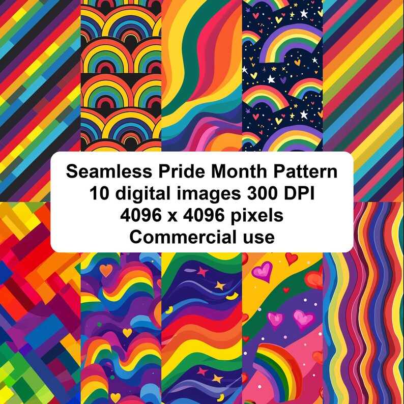 Pride Month Seamless Digital Patterns Rainbow Design Clipart 4096x4096 ...