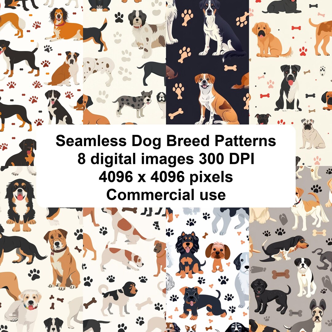 Dog Breeds Seamless Digital Patterns | Paw Print Designs - Etsy