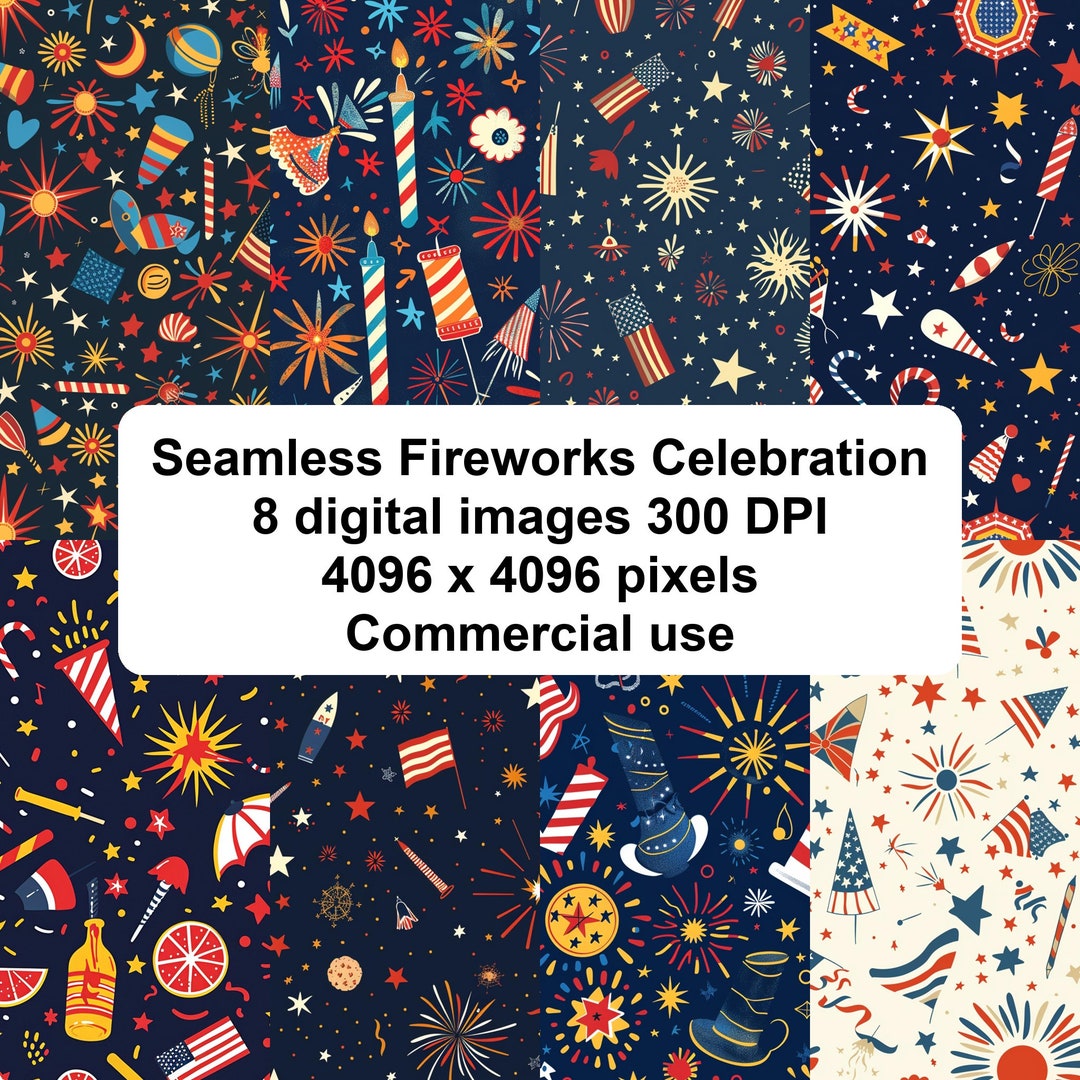 Independence Day Fireworks Seamless Digital Patterns | 4th of July ...