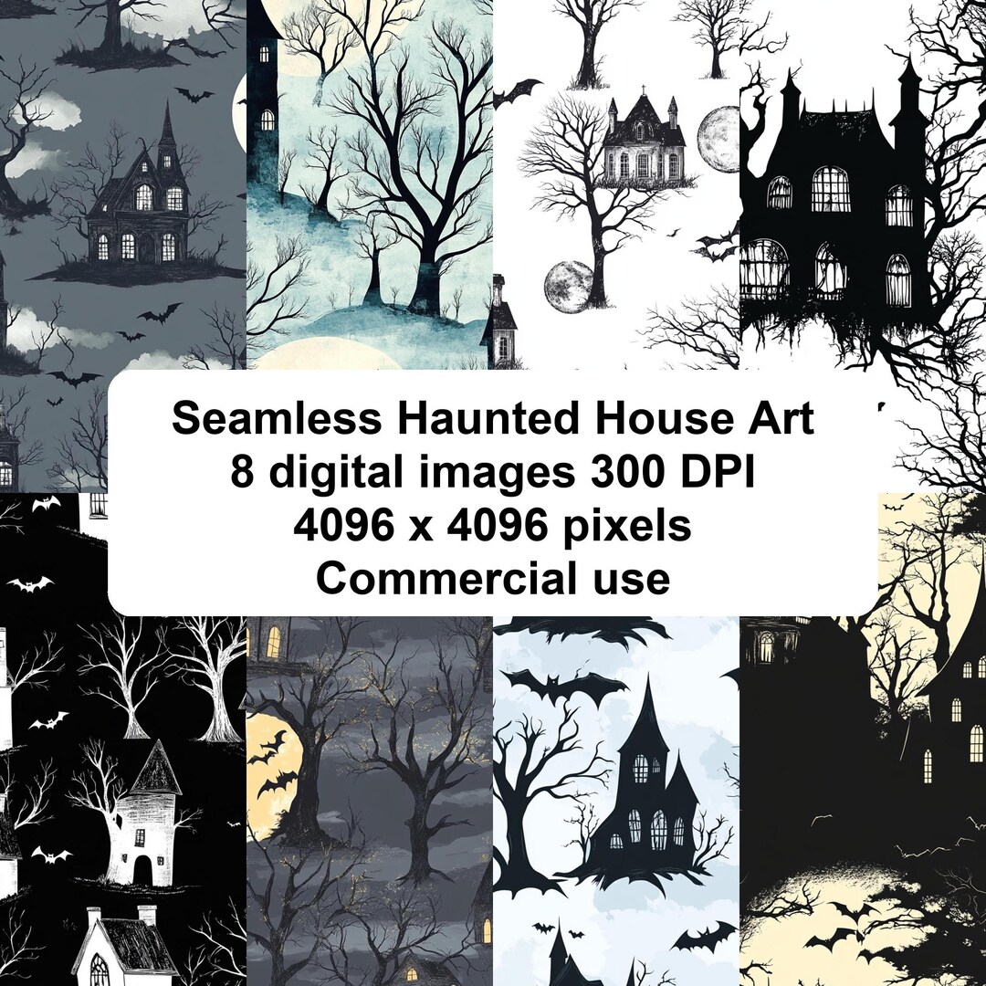 Haunted House Silhouettes Spooky Digital Patterns Halloween Clipart - Etsy