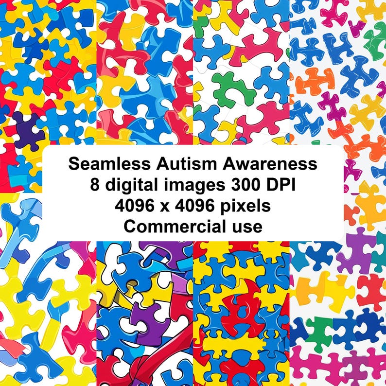 Autism Awareness Seamless Digital Patterns Puzzle Pieces & Ribbons - Etsy