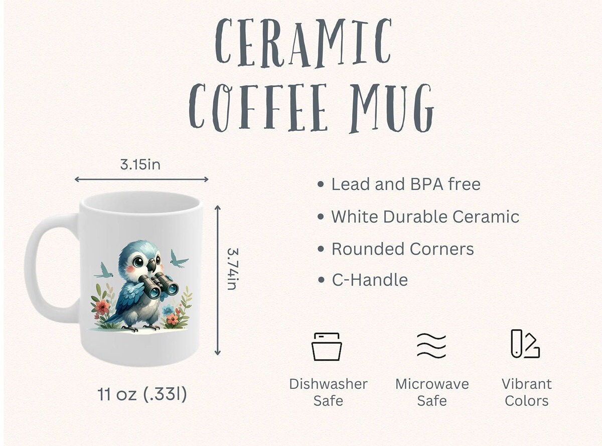 Blue Parrot Bird Watching Binoculars Mug Funny & Cute Coffee Cup Best ...