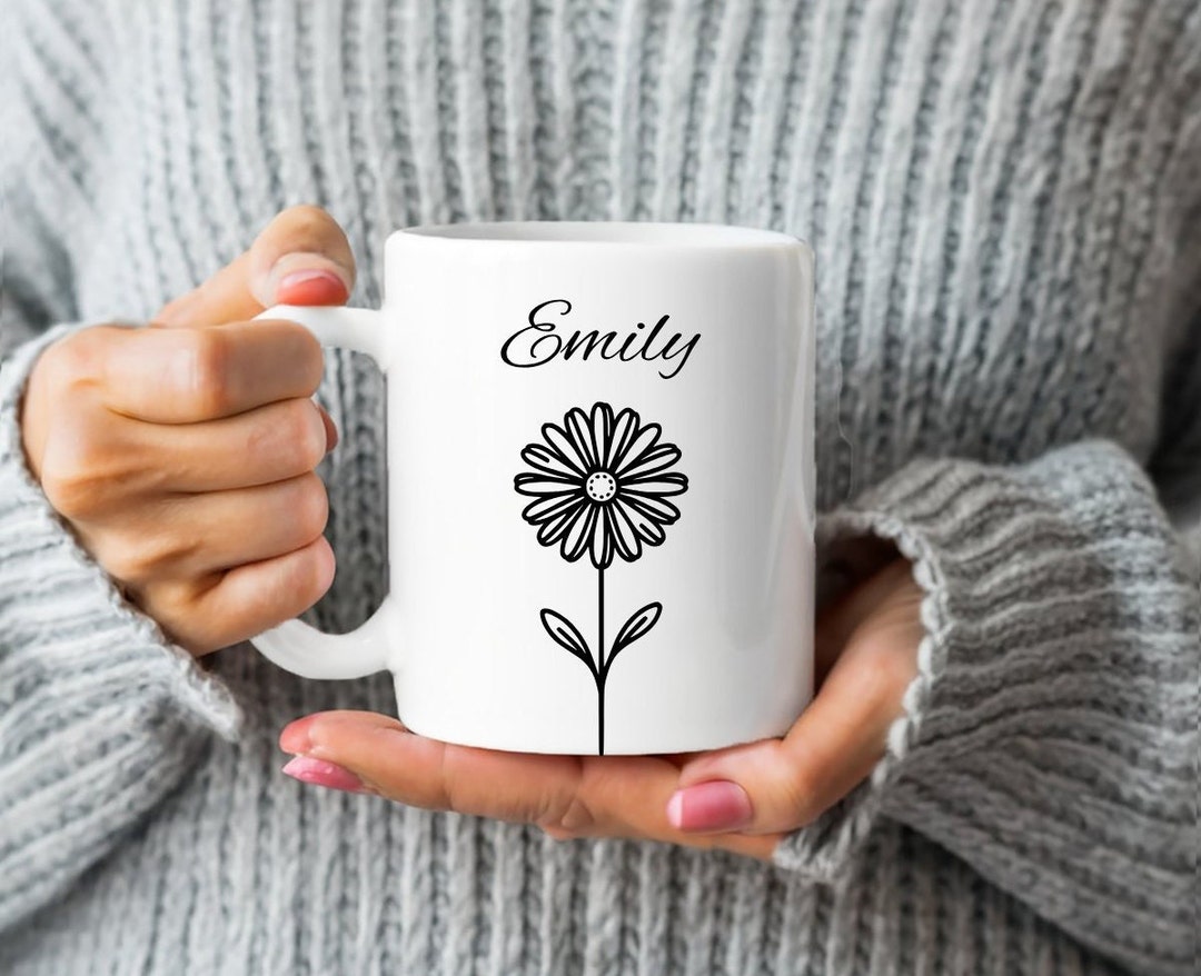 Personalized Daisy Flower Mug Custom Text Flower Coffee Mug Perfect ...
