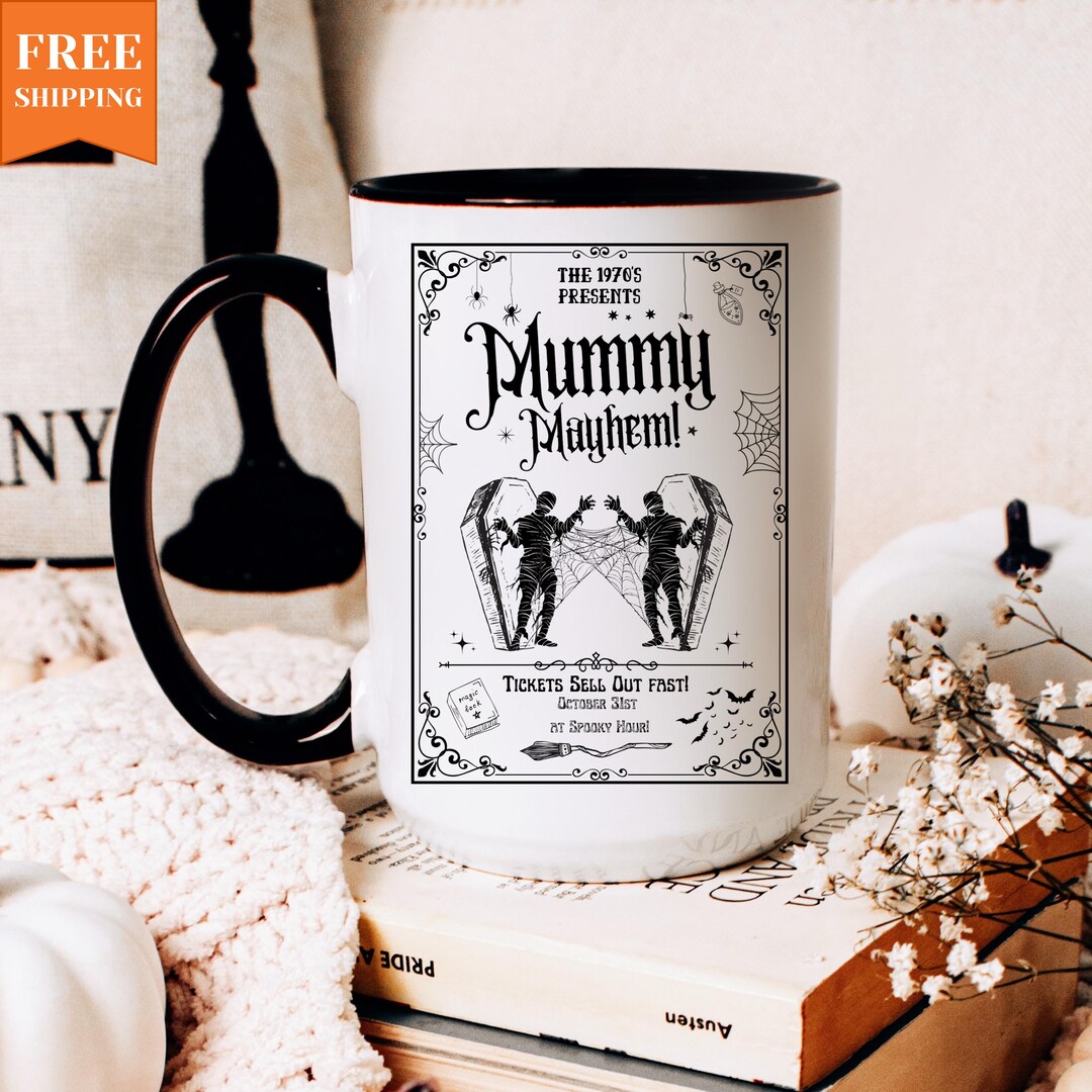 Mummy Mayhem Mug, Spooky Coffee Cup, Retro Halloween Mug, Vintage ...