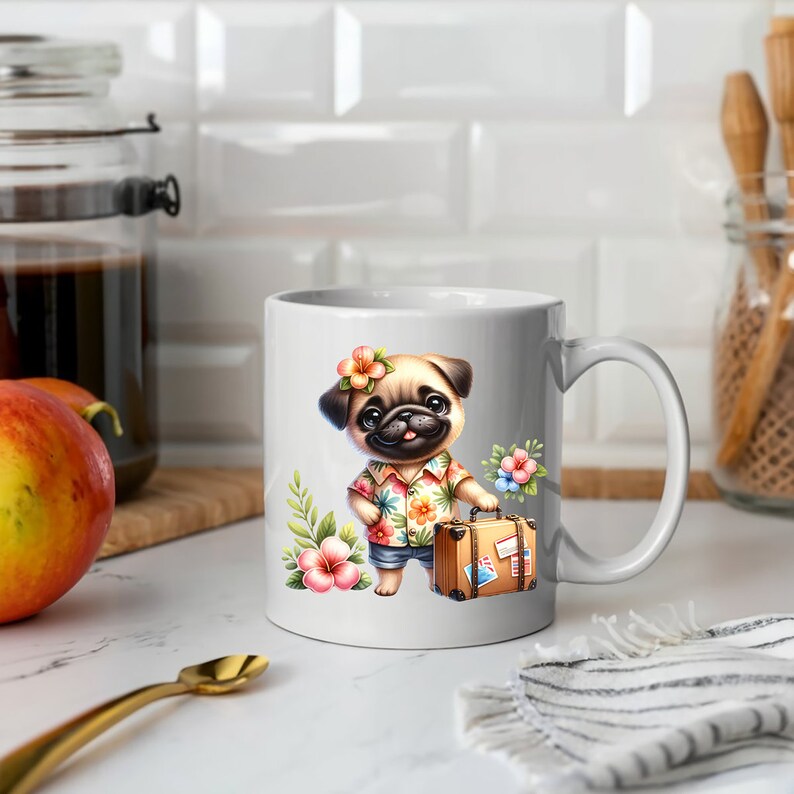 Cute Pug Traveling Mug Funny Animal Mug Gift Best for Pug Lovers and ...