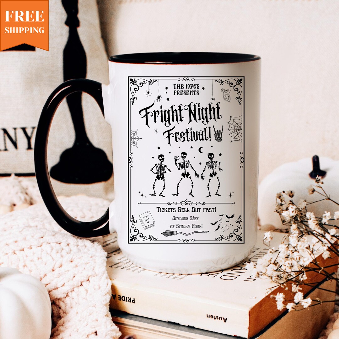 Fright Night Festival Mug, Spooky Coffee Cup, Retro Halloween Mug ...
