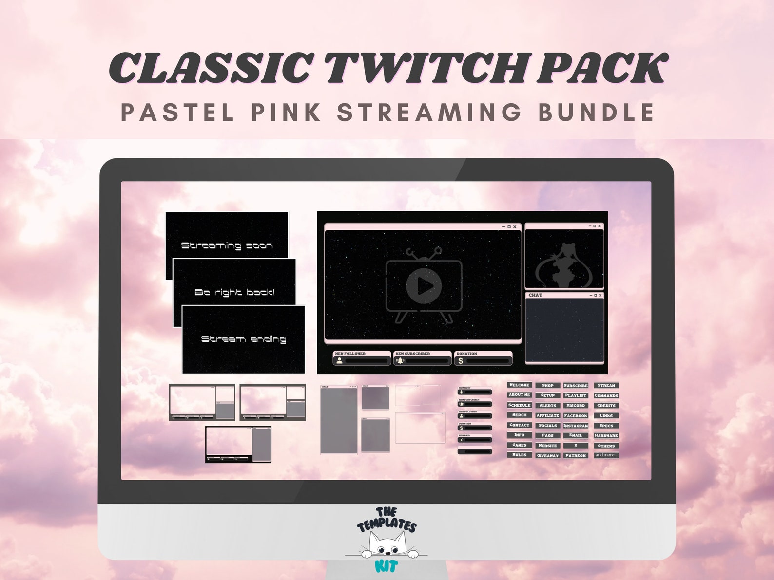 Pink Twitch Overlay Pastel Pink Streaming Pack Pink Overlay Animated ...