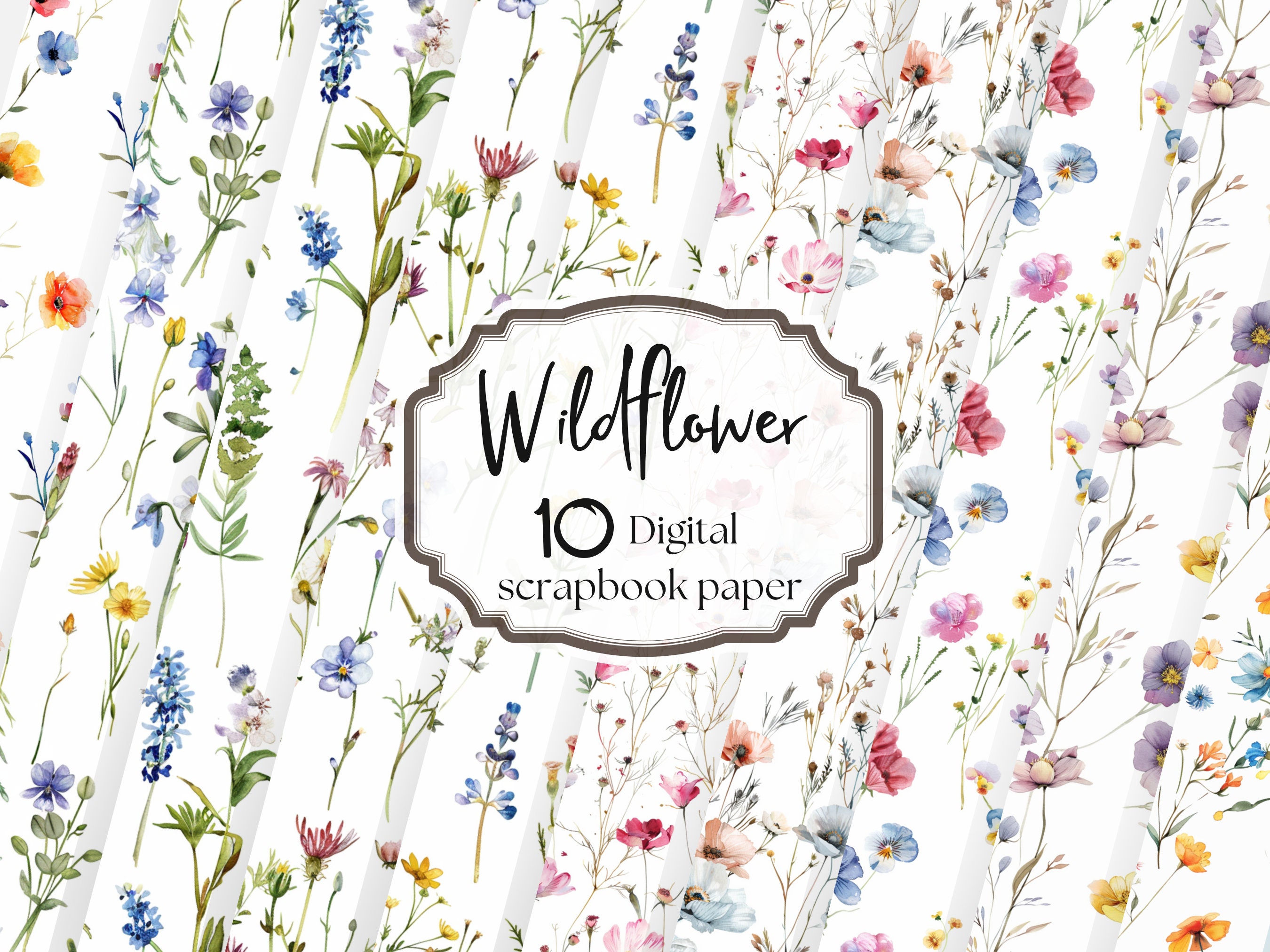 Watercolor Wildflower Floral Printable Paper Minimalist Floral Digital ...