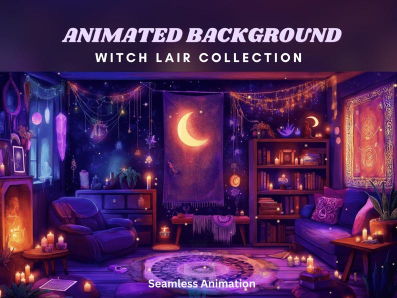 Vtuber Animated Background Witch Lair Stream Purple Witch Room Overlay ...