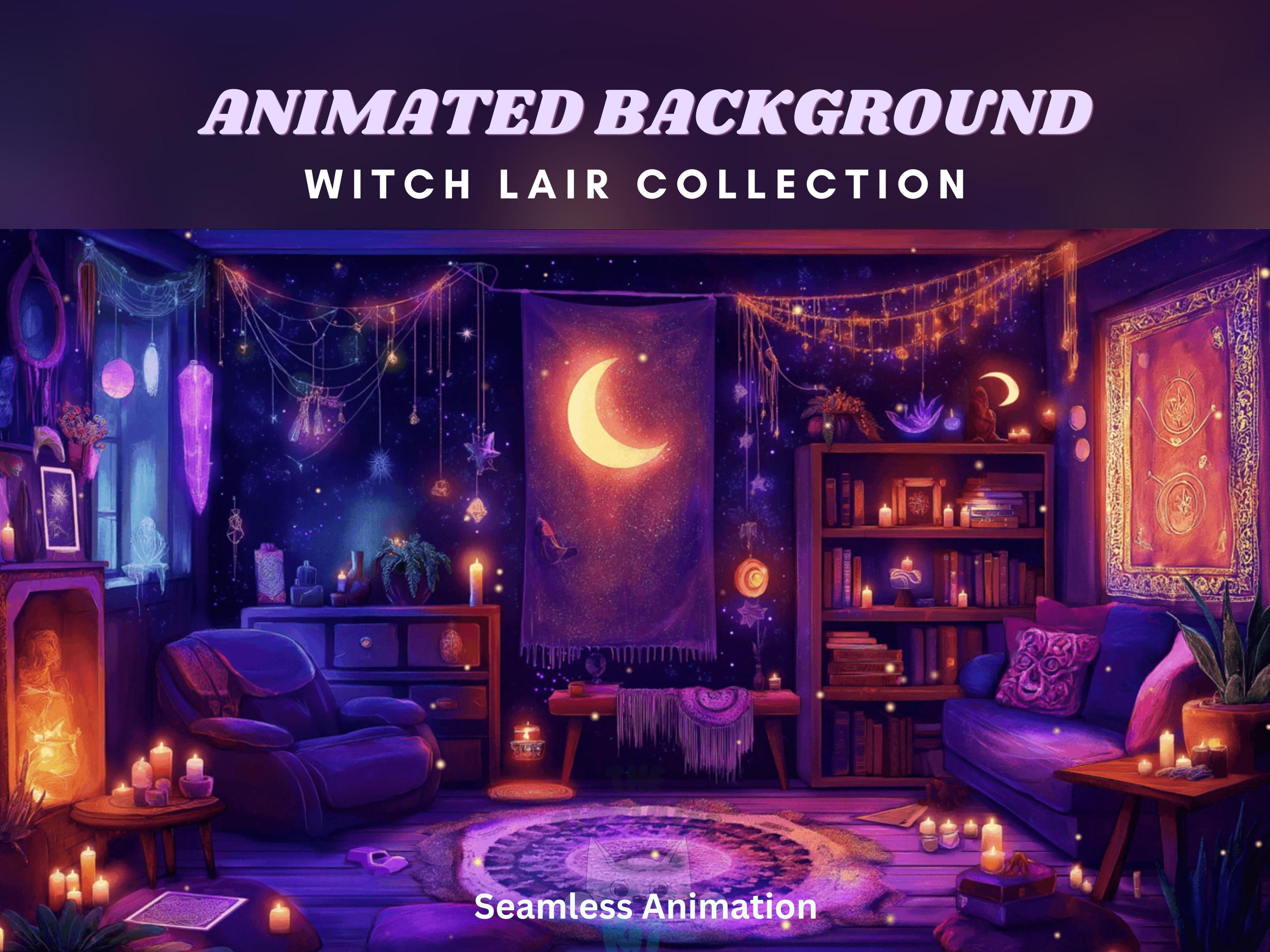 Vtuber Animated Background Witch Lair Stream Purple Witch Room Overlay ...