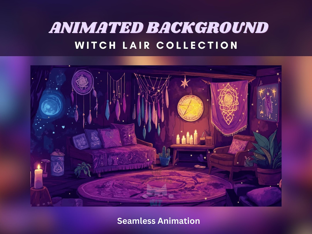 Witch Lair Animated Background Goth Twitch Purple Witch Room Overlay ...