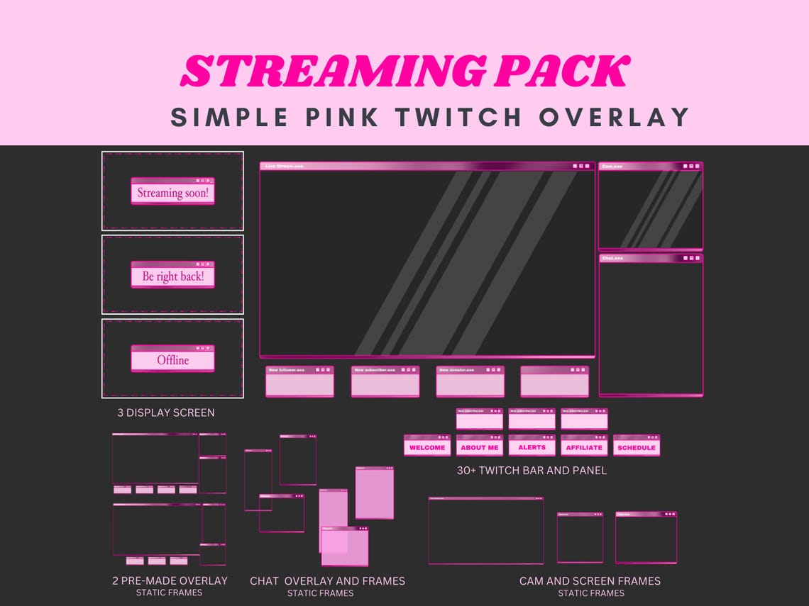 Pink Twitch Overlay Pink Stream Overlay Minimal Pack Pink Overlay Anime ...
