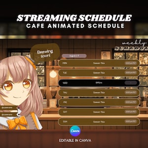 Cafe Twitch Stream Schedule Template Cafe Twitch Schedule Canva Weekly ...