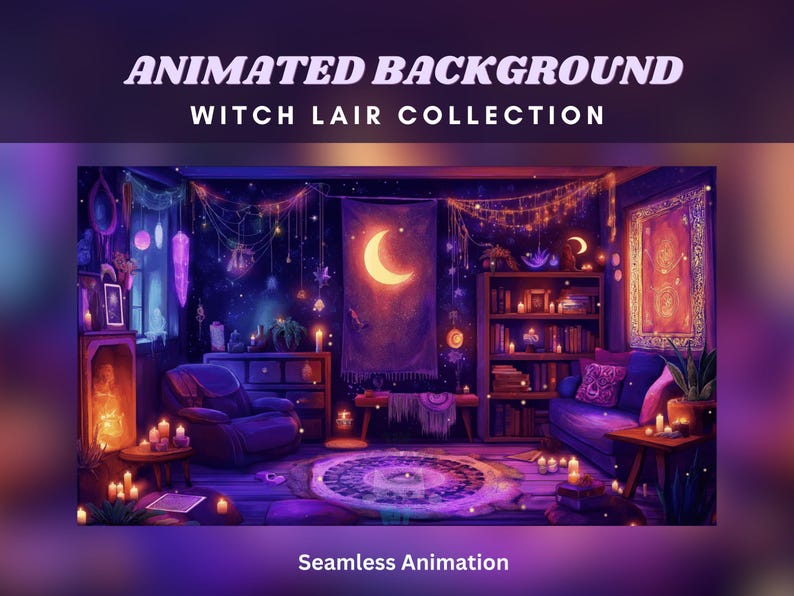 Vtuber Animated Background Witch Lair Stream Purple Witch Room Overlay Vtuber Tarot Room ...