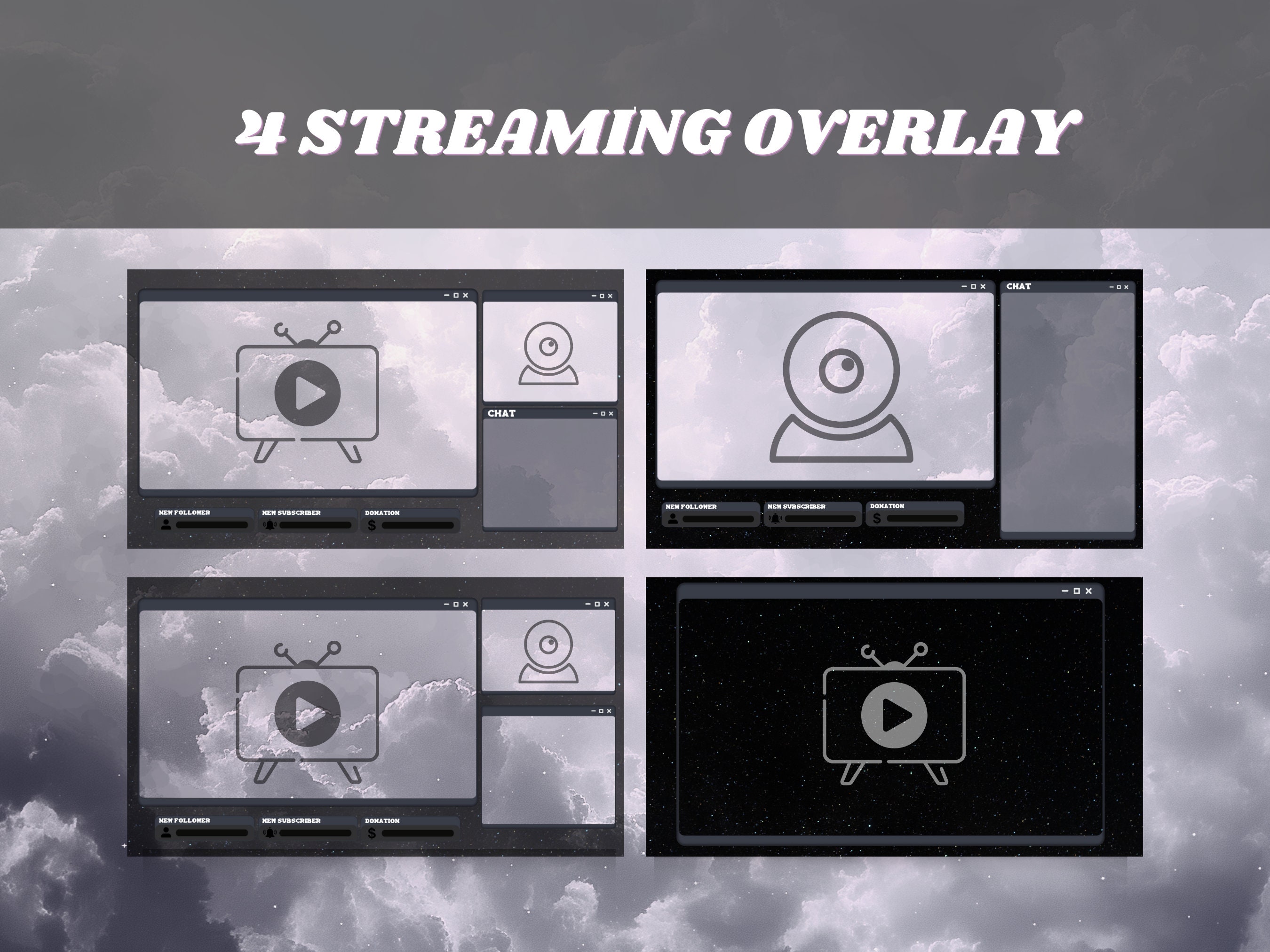 Black Twitch Overlay Simple Streaming Pack Gray Black Animated ...