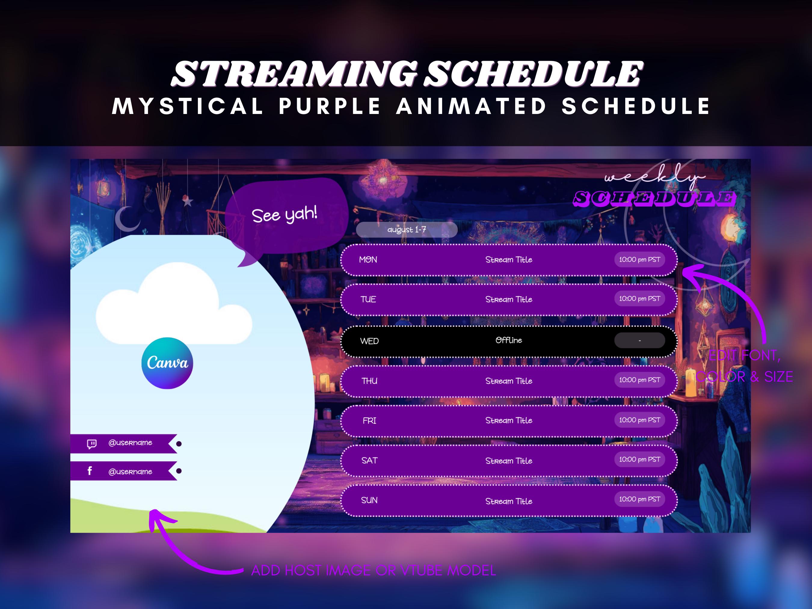 Purple Twitch Stream Schedule Template Purple Twitch Schedule Canva ...