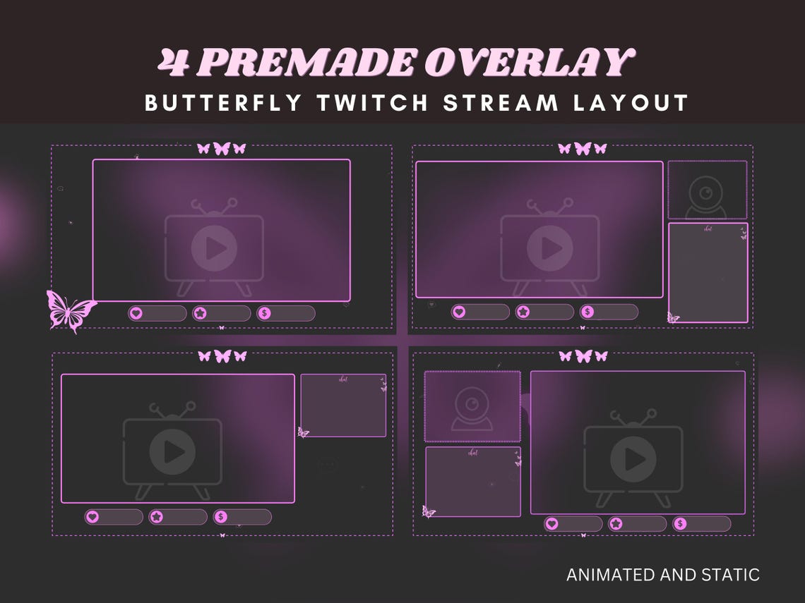 Butterfly Twitch Overlay Animated Butterfly Twitch Stream Layout Pink ...