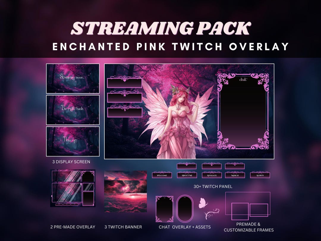 Pink Twitch Overlay Forest Pastel Pink Streaming Pack Pink Animated ...
