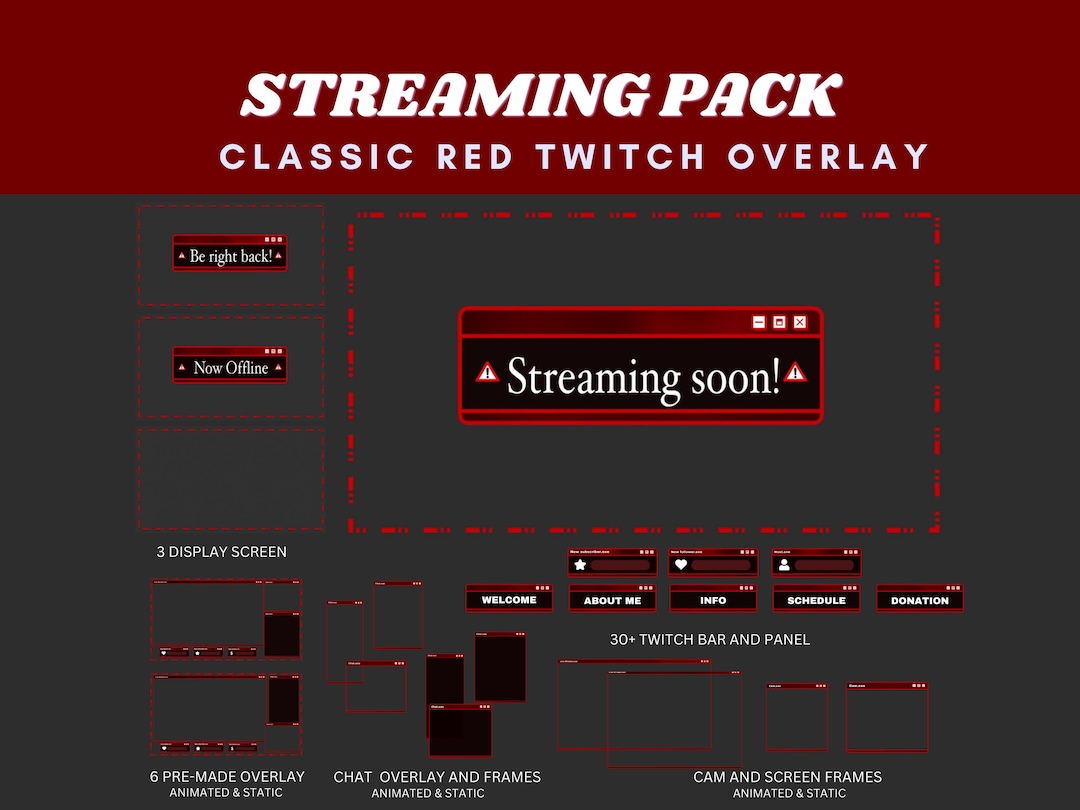 Animated Red Twitch Overlay Red Streaming Pack Red Overlay Animated ...
