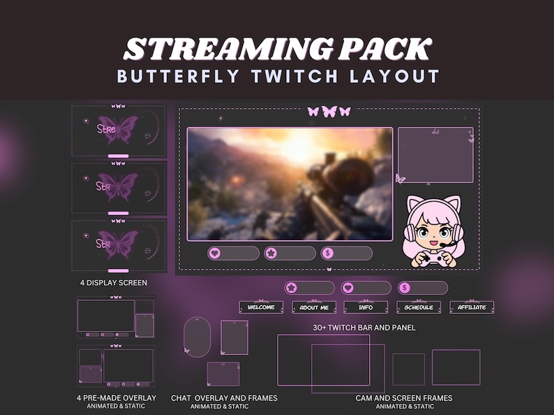 Butterfly Twitch Overlay Animated Butterfly Twitch Stream Layout Pink ...