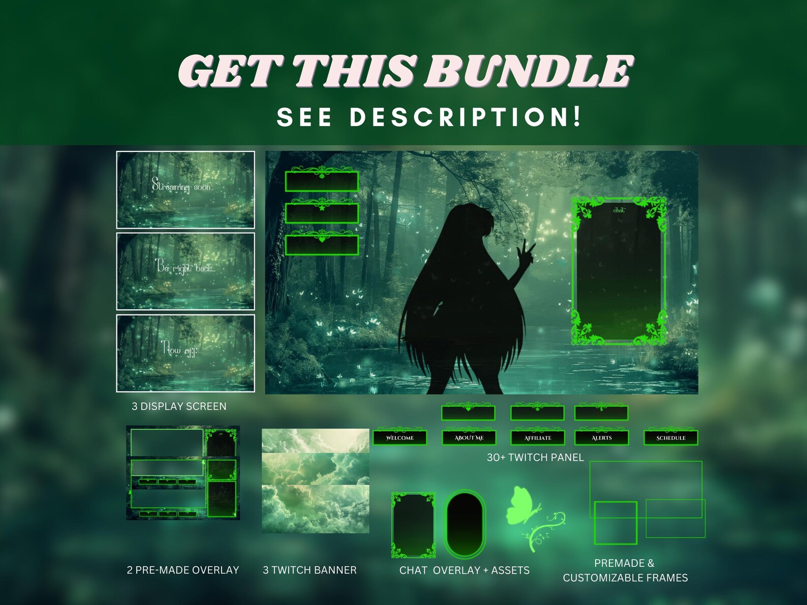 Cozy Green Twitch Be Right Back Overlay Screen Forest Animated ...