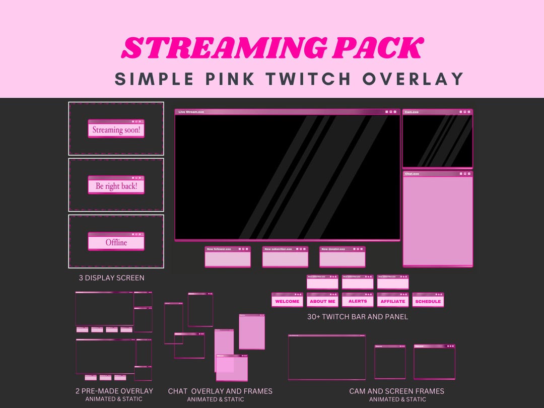 Animated Pink Twitch Overlay Pink Streaming Pack Pink Overlay Animated ...