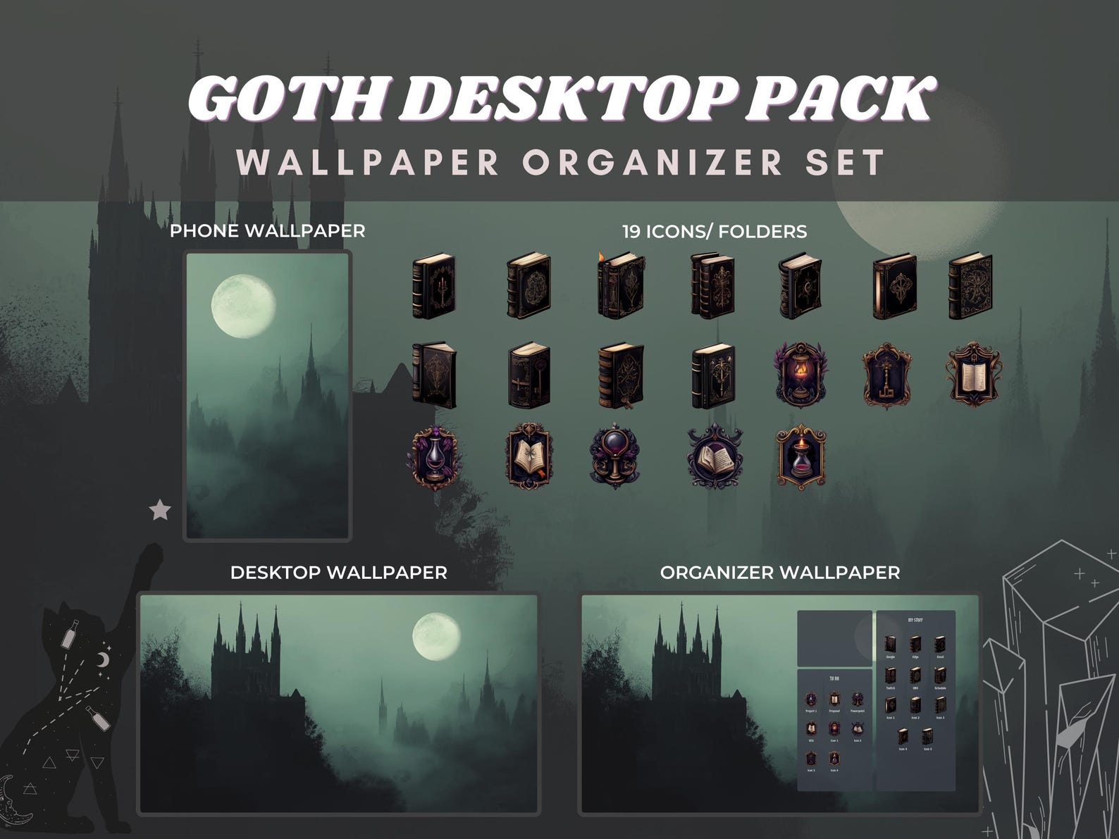 Gothic Computer Desktop Theme Background Wallpaper Organizer Set Dark ...