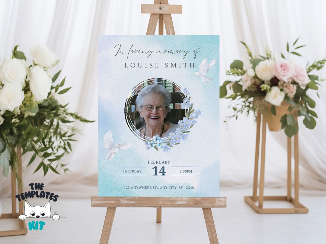 Funeral Service Banner Template Blue Watercolor Template Forget Me Not ...
