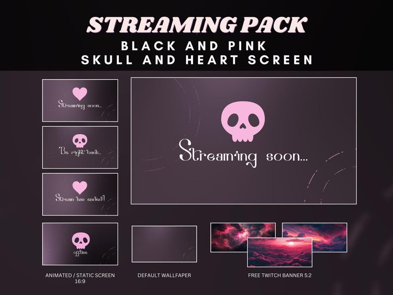 Black Pink Twitch Overlay Pink Animated Background Skull Twitch Overlay ...