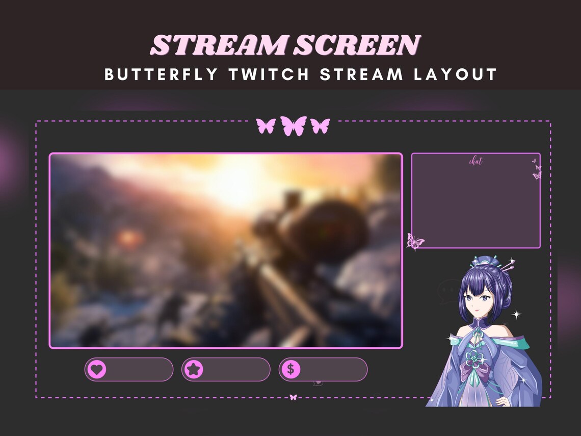Butterfly Twitch Overlay Animated Butterfly Twitch Stream Layout Pink ...