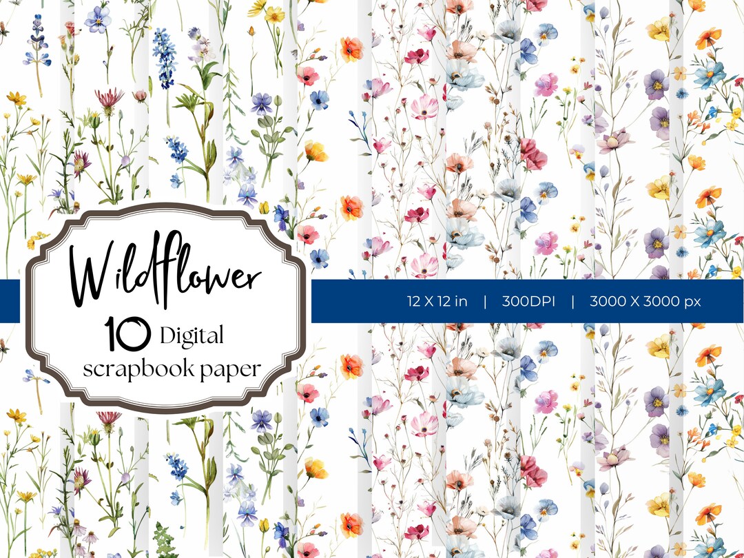 Watercolor Wildflower Floral Printable Paper Minimalist Floral Digital ...