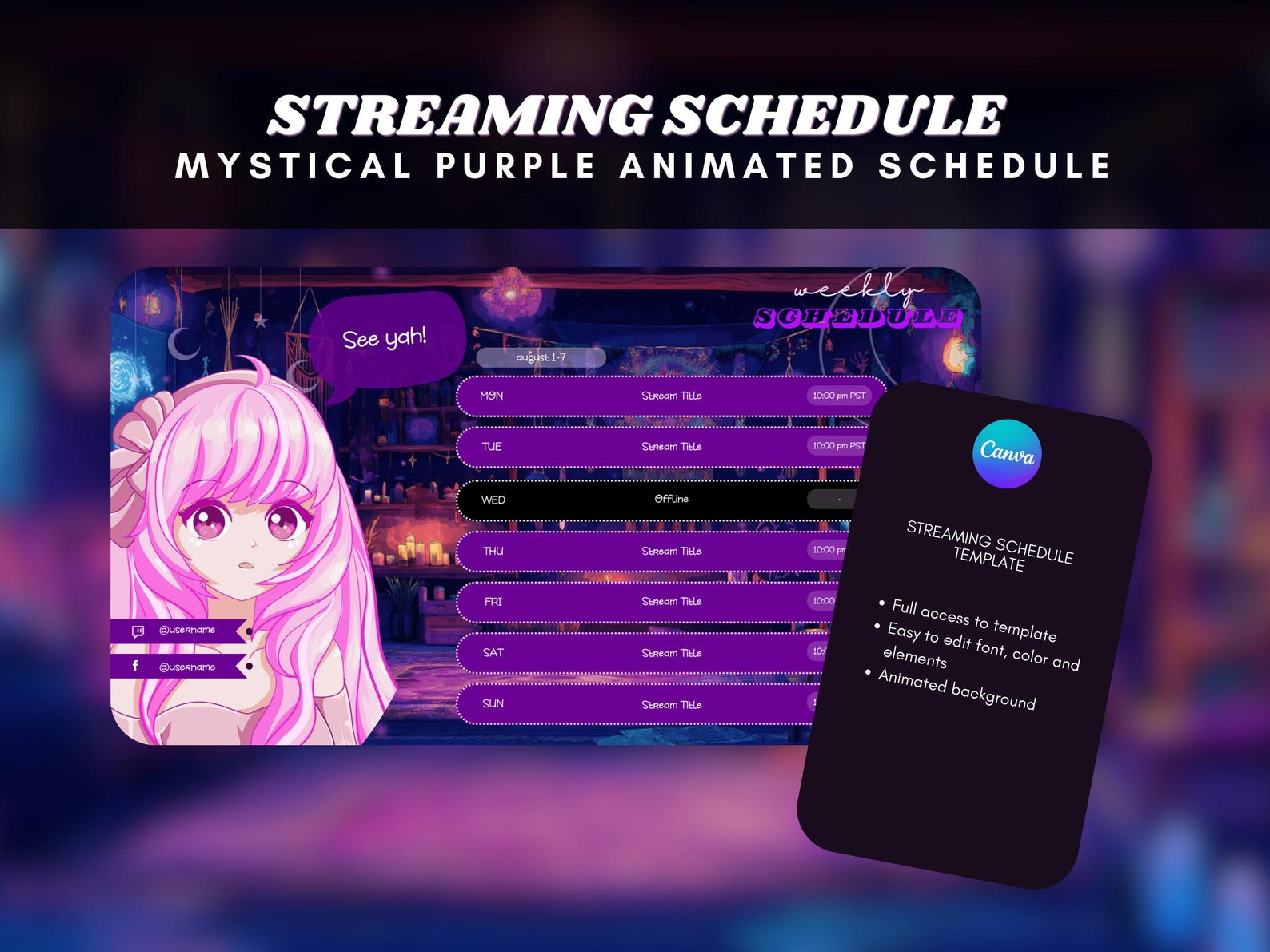 Purple Twitch Stream Schedule Template Purple Twitch Schedule Canva ...