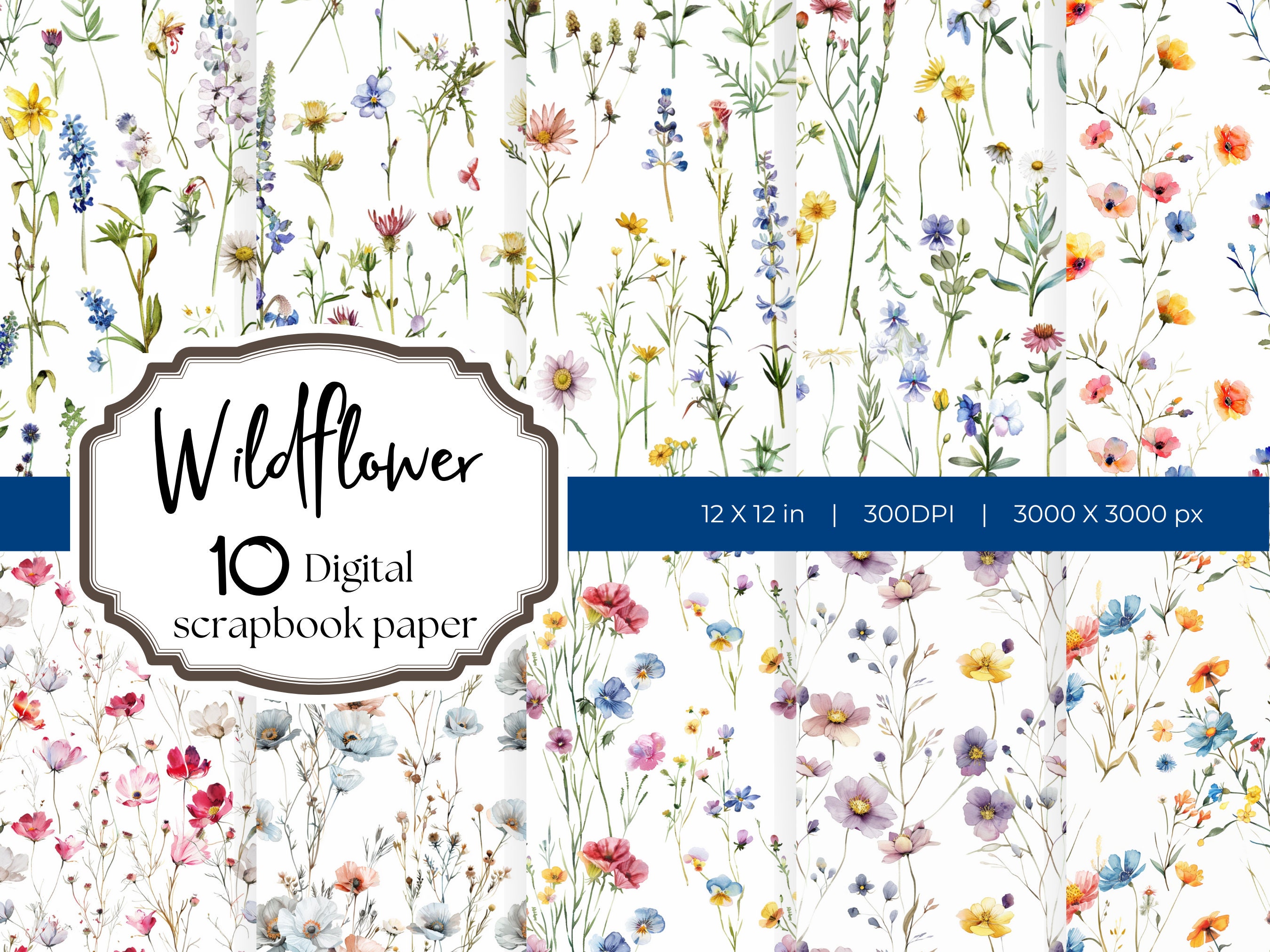 Watercolor Wildflower Floral Printable Paper Minimalist Floral Digital ...