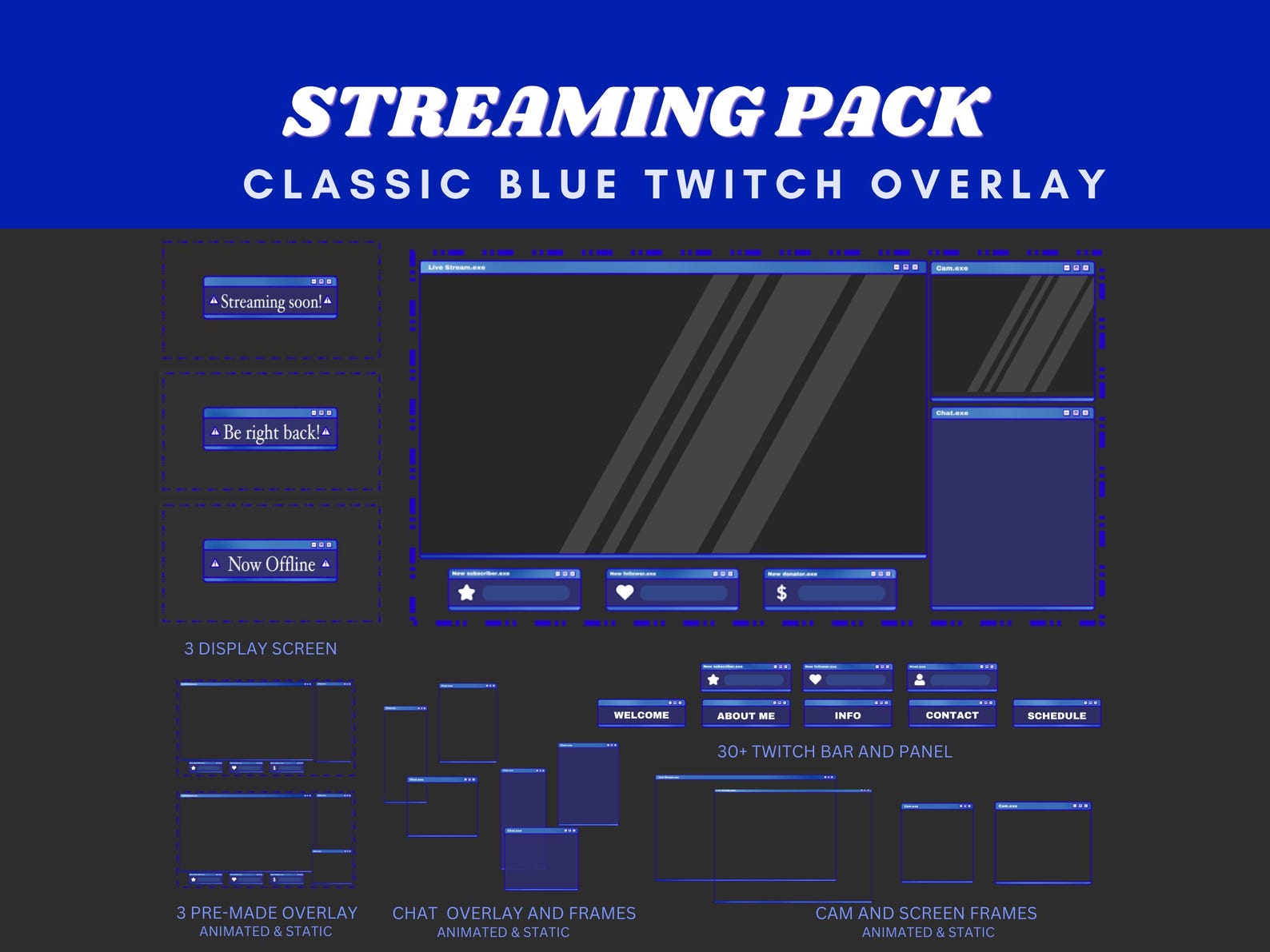 Animated Blue Twitch Overlay Blue Streaming Pack Blue Overlay Animated ...