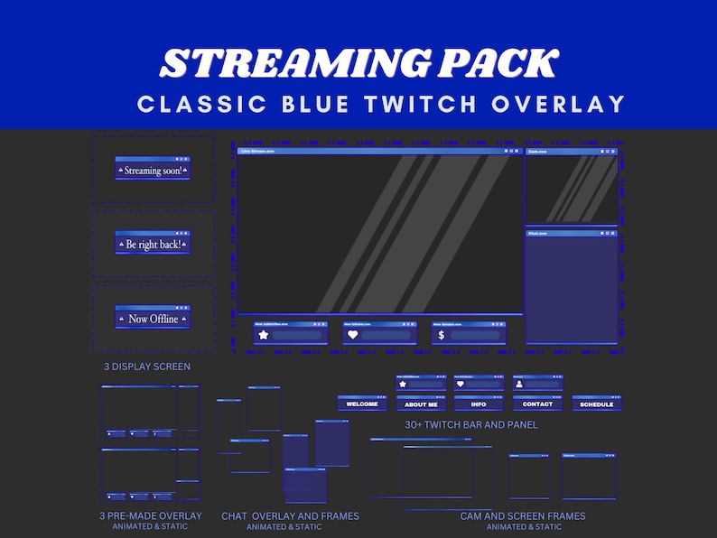 Animated Blue Twitch Overlay Blue Streaming Pack Blue Overlay Animated ...